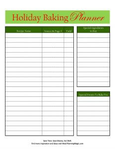 Holiday Baking Planning Tips and FREE Printable!