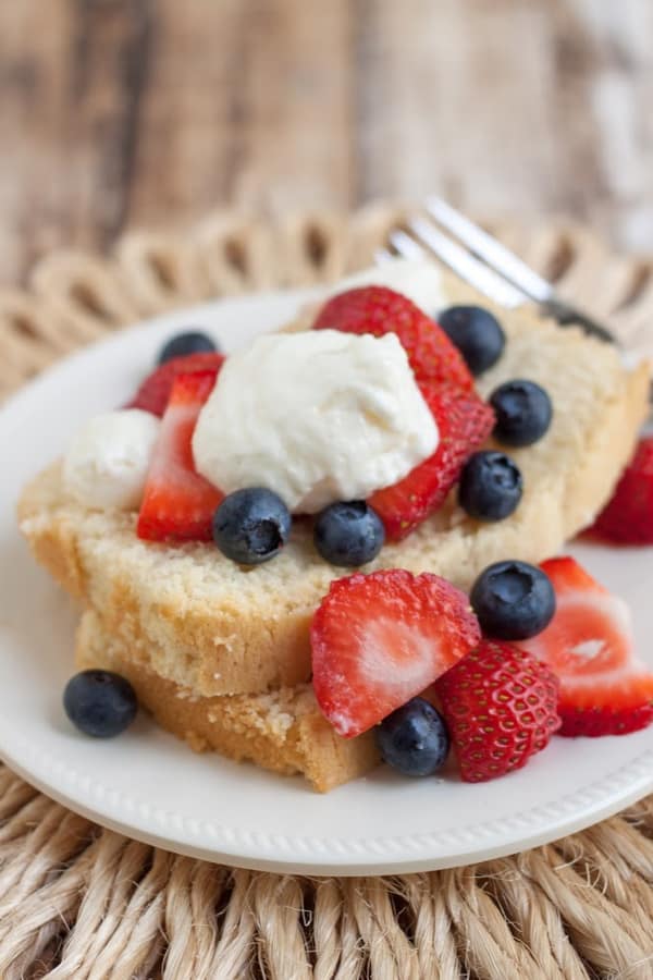 Wonderful Lightened Up Pound Cake with Berries and Cream