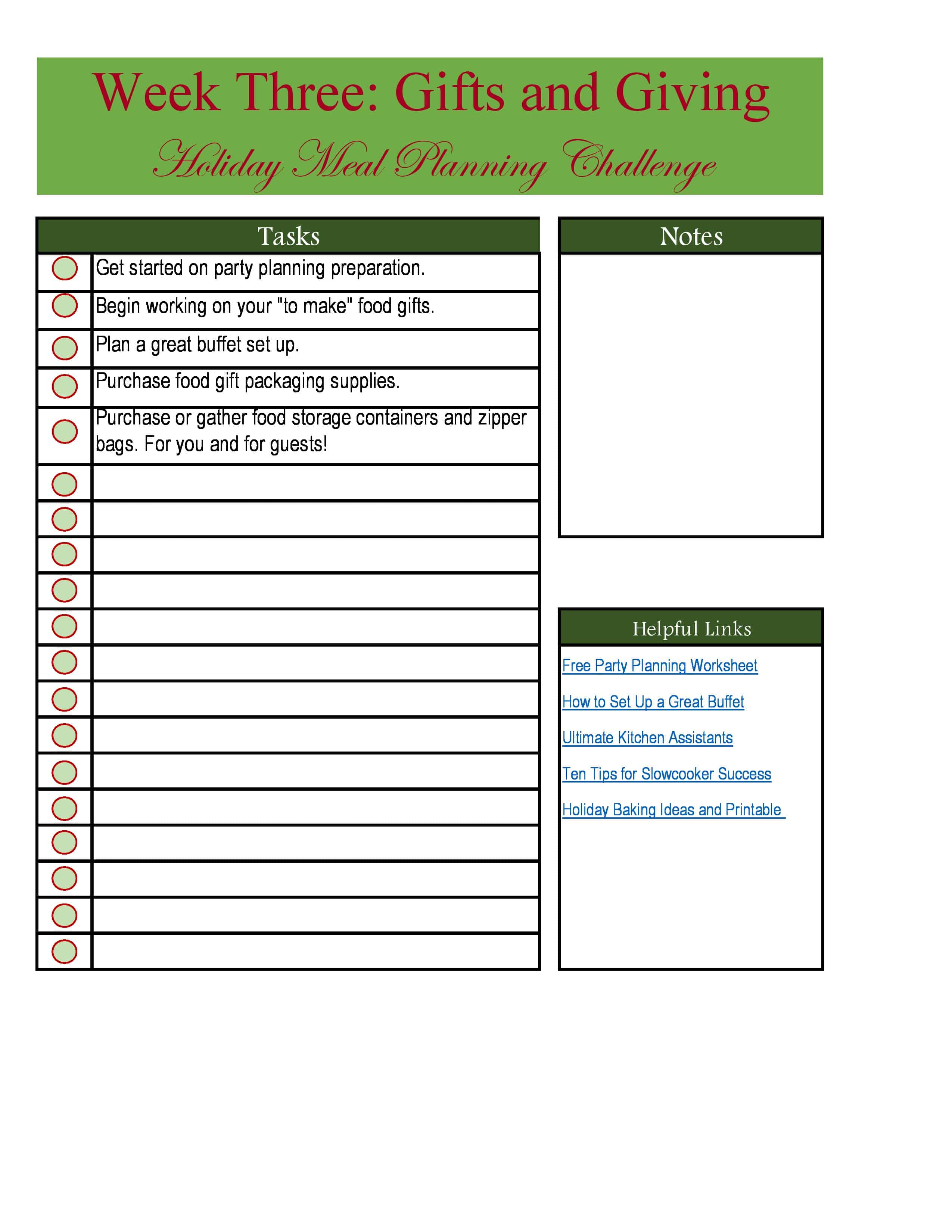 Holiday Meal Planning Challenge – Weekly Checklist Printables – Week 3 ...