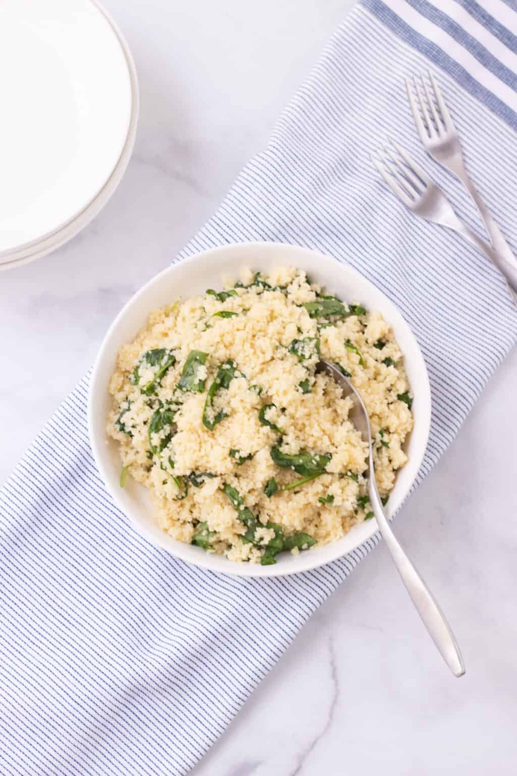 10 Minute Spinach Parmesan Couscous - Meal Planning Magic