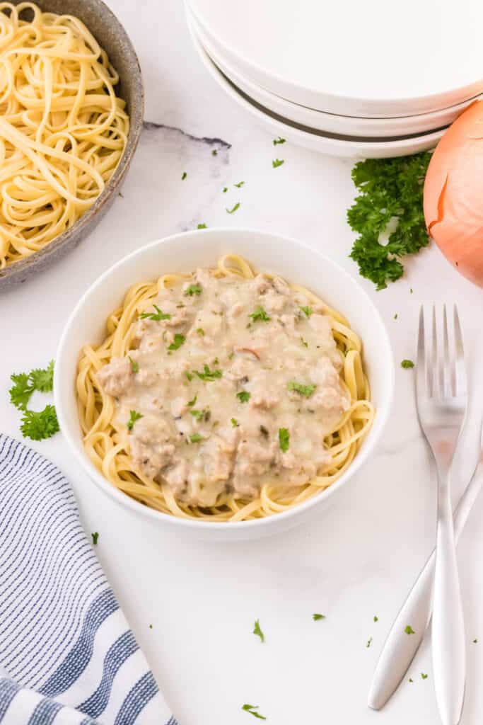 Ground Turkey and Creamy Clam Sauce with Linguine - Meal Planning Magic